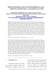 SISTEM INFORMASI AKUNTANSI PENERIMAAN JASA SERVICE LAPTOP PADA CV. RIA KENCANA UNGU - Bina Darma ...